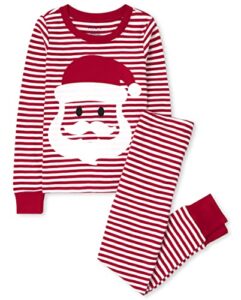 the children's place baby girls family matching christmas holiday sets, snug fit 100% cotton, pajama set, santa stripe, 8 us