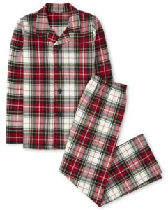 the children's place baby christmas flannel pajama set, red/white plaid, medium