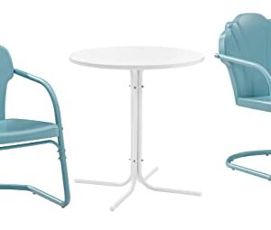 Crosley Furniture KO10010BL Tulip 3-Piece Outdoor Metal Bistro Set, Pastel Blue Satin