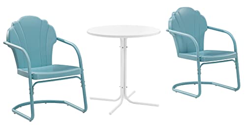 Crosley Furniture KO10010BL Tulip 3-Piece Outdoor Metal Bistro Set, Pastel Blue Satin