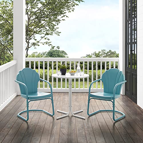 Crosley Furniture KO10010BL Tulip 3-Piece Outdoor Metal Bistro Set, Pastel Blue Satin