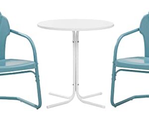 Crosley Furniture KO10010BL Tulip 3-Piece Outdoor Metal Bistro Set, Pastel Blue Satin