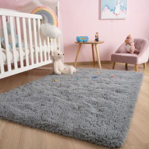 Kelarea Super Soft Shaggy Rug Fluffy Bedroom Carpets, 3x5 Feet Grey, Modern Indoor Fuzzy Plush Area Rugs for Living Room Dorm Home Decorative Kids Girls Children's Floor Rugs