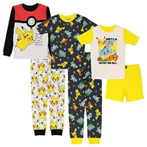 Pokemon Boys' 6-Piece Snug-Fit Cotton Pajamas Set, Poke Treasure, 10