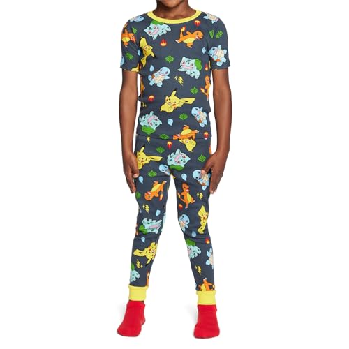 Pokemon Boys' 6-Piece Snug-Fit Cotton Pajamas Set, Poke Treasure, 10