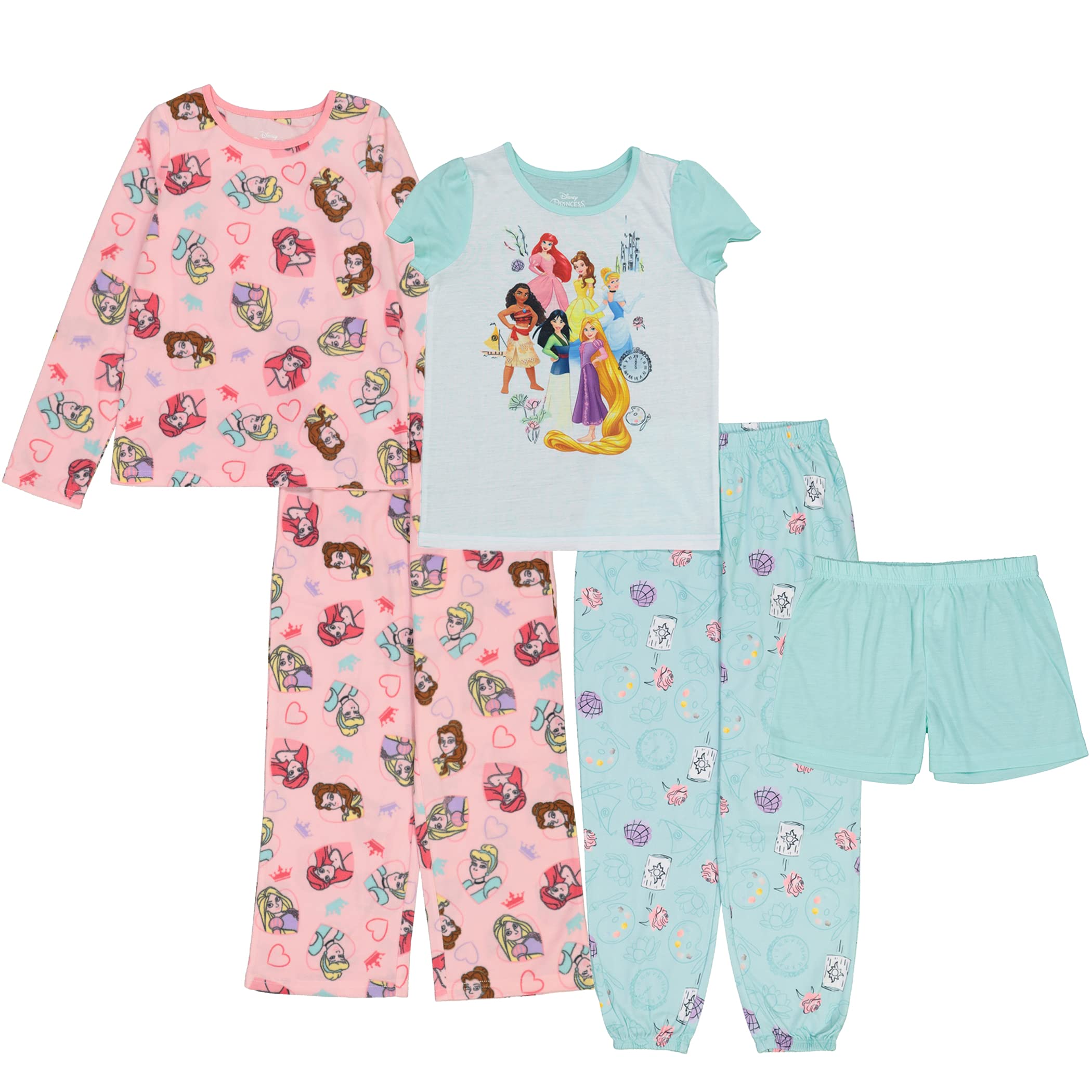 Disney Girls' Princess 5-Piece Loose-Fit Pajamas Set, ONCE UPON A TIME, 4