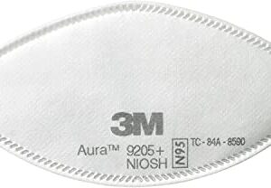 3M Aura Particulate Respirator 9205+ N95, Lightweight, 3 Panel Designed Helps Provide Comfortable and Convenient Respiratory Protection, 3-Pack