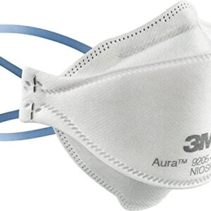 3M Aura Particulate Respirator 9205+ N95, Lightweight, 3 Panel Designed Helps Provide Comfortable and Convenient Respiratory Protection, 3-Pack