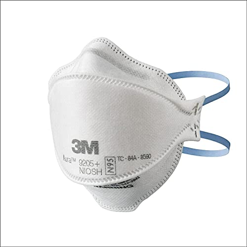 3M Aura Particulate Respirator 9205+ N95, Lightweight, 3 Panel Designed Helps Provide Comfortable and Convenient Respiratory Protection, 3-Pack