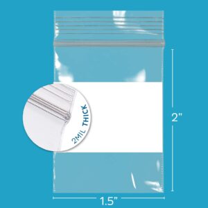 GPI Pack of 100 1.5" x 2" CLEAR PLASTIC RECLOSABLE ZIP JEWELRY BAGS - Bulk 2 mil Thick Strong & Durable Poly Baggies With Resealable Zipper Top Lock & write-on white block, for storage & shipping