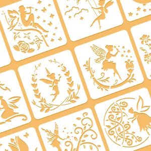 BENECREAT 12PCS Plastic Drawing Templates 12x12 Inches Angel & Fairy Moon Flowers Pattern Painting Template Stencil for Scrabooking Card Making, DIY Wall Floor Decoration