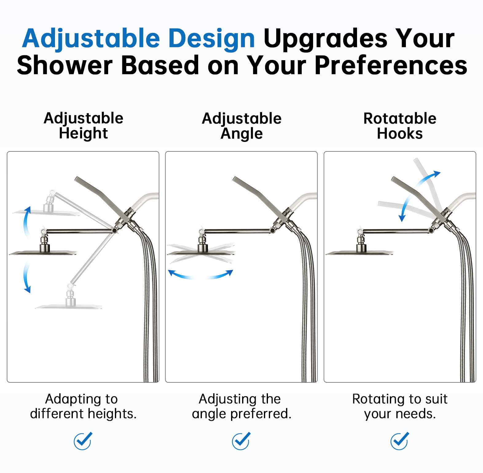 G-Promise All Metal 8" Dual Square Shower Head Combo | Rain Shower Head | Handheld Shower Wand | Adjustable | Smooth 3-Way Diverter | 71" Extra Long Hose - A Bathroom Upgrade (Brushed Nickel)