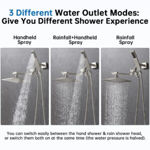 G-Promise All Metal 8" Dual Square Shower Head Combo | Rain Shower Head | Handheld Shower Wand | Adjustable | Smooth 3-Way Diverter | 71" Extra Long Hose - A Bathroom Upgrade (Brushed Nickel)