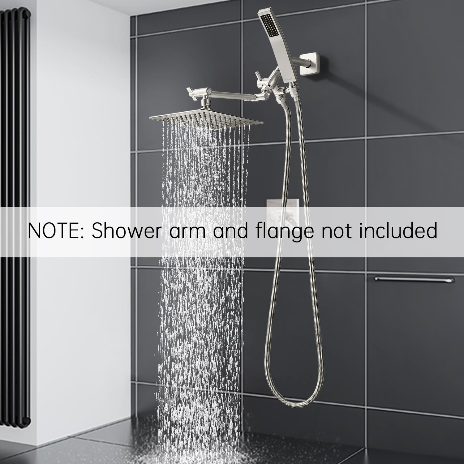 G-Promise All Metal 8" Dual Square Shower Head Combo | Rain Shower Head | Handheld Shower Wand | Adjustable | Smooth 3-Way Diverter | 71" Extra Long Hose - A Bathroom Upgrade (Brushed Nickel)