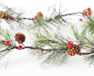 prowreath christmas smokey pine garland, 6ft natural rustic christmas garland with lights, ideal for decorating rooms, fireplaces, chandeliers, stairs…