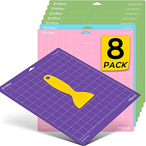 HTVRONT Cutting Mat for Cricut, 8 Pack Cutting Mat 12x12(StandardGrip, LightGrip, StrongGrip, FabricGrip) for Cricut Explore Air 2/Air/One, Variety Adhesive Sticky Cutting Mats Accessories for Cricut