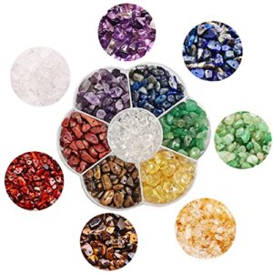 gangganghao 7 chakra natural chip stone,about 628 pcs irregular gemstones healing crystal loose rocks bead hole drilled diy for bracelet jewelry making crafting (5-8mm,7 chakra color mix)