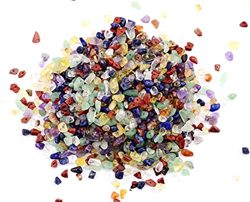 GangGangHao 7 Chakra Natural Chip Stone,About 628 Pcs Irregular Gemstones Healing Crystal Loose Rocks Bead Hole Drilled DIY for Bracelet Jewelry Making Crafting (5-8mm,7 Chakra Color Mix)