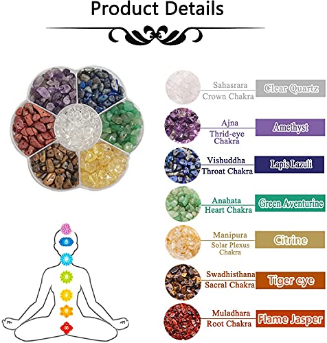 GangGangHao 7 Chakra Natural Chip Stone,About 628 Pcs Irregular Gemstones Healing Crystal Loose Rocks Bead Hole Drilled DIY for Bracelet Jewelry Making Crafting (5-8mm,7 Chakra Color Mix)