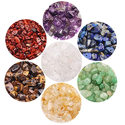 GangGangHao 7 Chakra Natural Chip Stone,About 628 Pcs Irregular Gemstones Healing Crystal Loose Rocks Bead Hole Drilled DIY for Bracelet Jewelry Making Crafting (5-8mm,7 Chakra Color Mix)