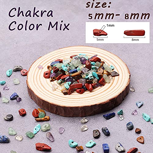 GangGangHao 7 Chakra Natural Chip Stone,About 628 Pcs Irregular Gemstones Healing Crystal Loose Rocks Bead Hole Drilled DIY for Bracelet Jewelry Making Crafting (5-8mm,7 Chakra Color Mix)