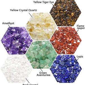 GangGangHao 7 Chakra Natural Chip Stone,About 628 Pcs Irregular Gemstones Healing Crystal Loose Rocks Bead Hole Drilled DIY for Bracelet Jewelry Making Crafting (5-8mm,7 Chakra Color Mix)