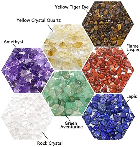 GangGangHao 7 Chakra Natural Chip Stone,About 628 Pcs Irregular Gemstones Healing Crystal Loose Rocks Bead Hole Drilled DIY for Bracelet Jewelry Making Crafting (5-8mm,7 Chakra Color Mix)