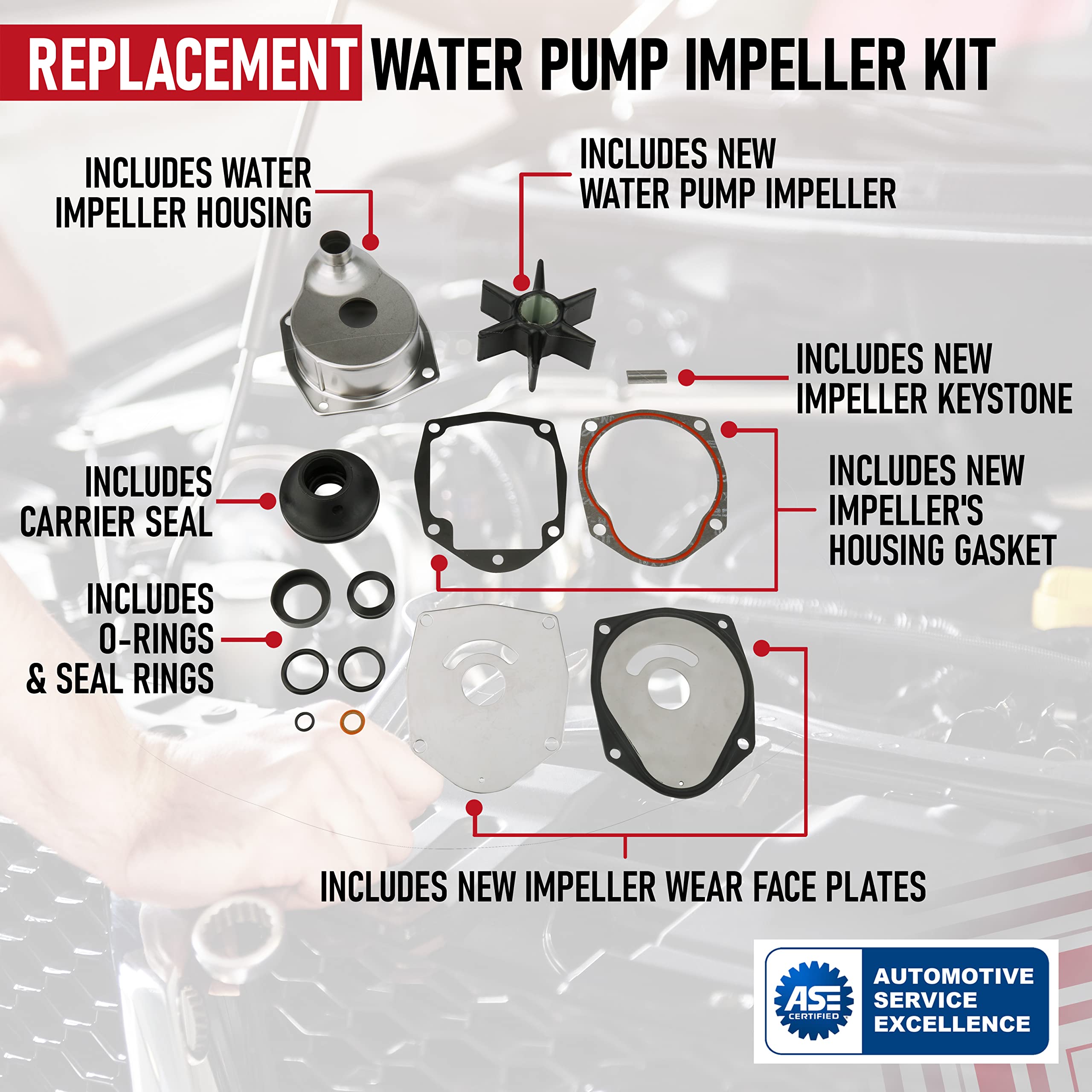 Water Pump Impeller Kit - Compatible with Mercury Marine and Mercruiser - 1991-2021 - Replaces 817275Q05, 817275T4, 18-3147, 9-48315, 12414 - Alpha One Gen 2 Engines - Stern and Vazer Drives