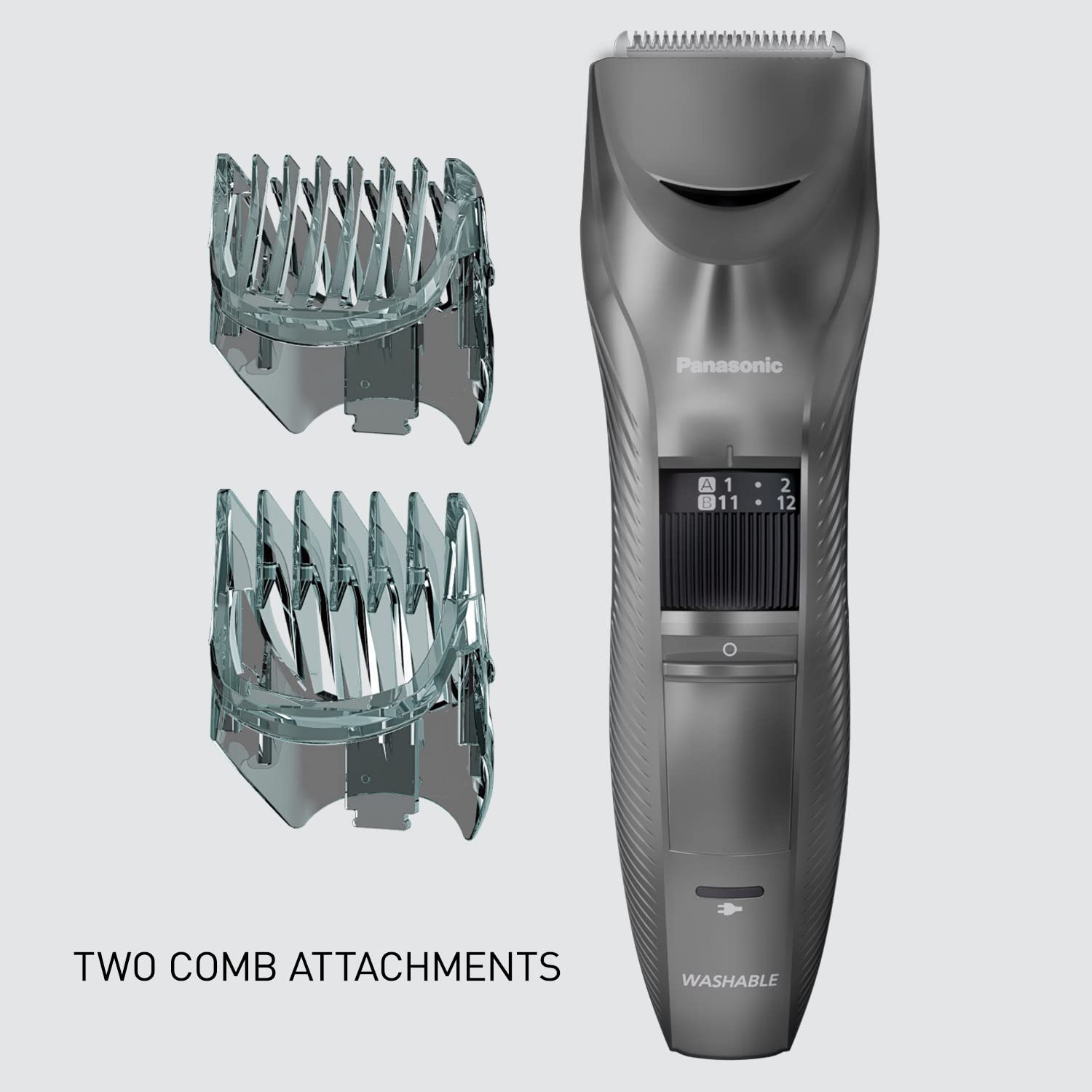 Panasonic Performance Hair Clippers with 2 Attachments and Adjustable Length Settings, Corded or Cordless Trimmer for Hair and Beard - ER-GC63-H (Silver)