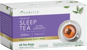 carlyle sleep tea | 60 tea bags | caffeine free | herbal blend | bedtime tea | with valerian root | helps promote restful sleep | vegetarian, non-gmo, gluten free