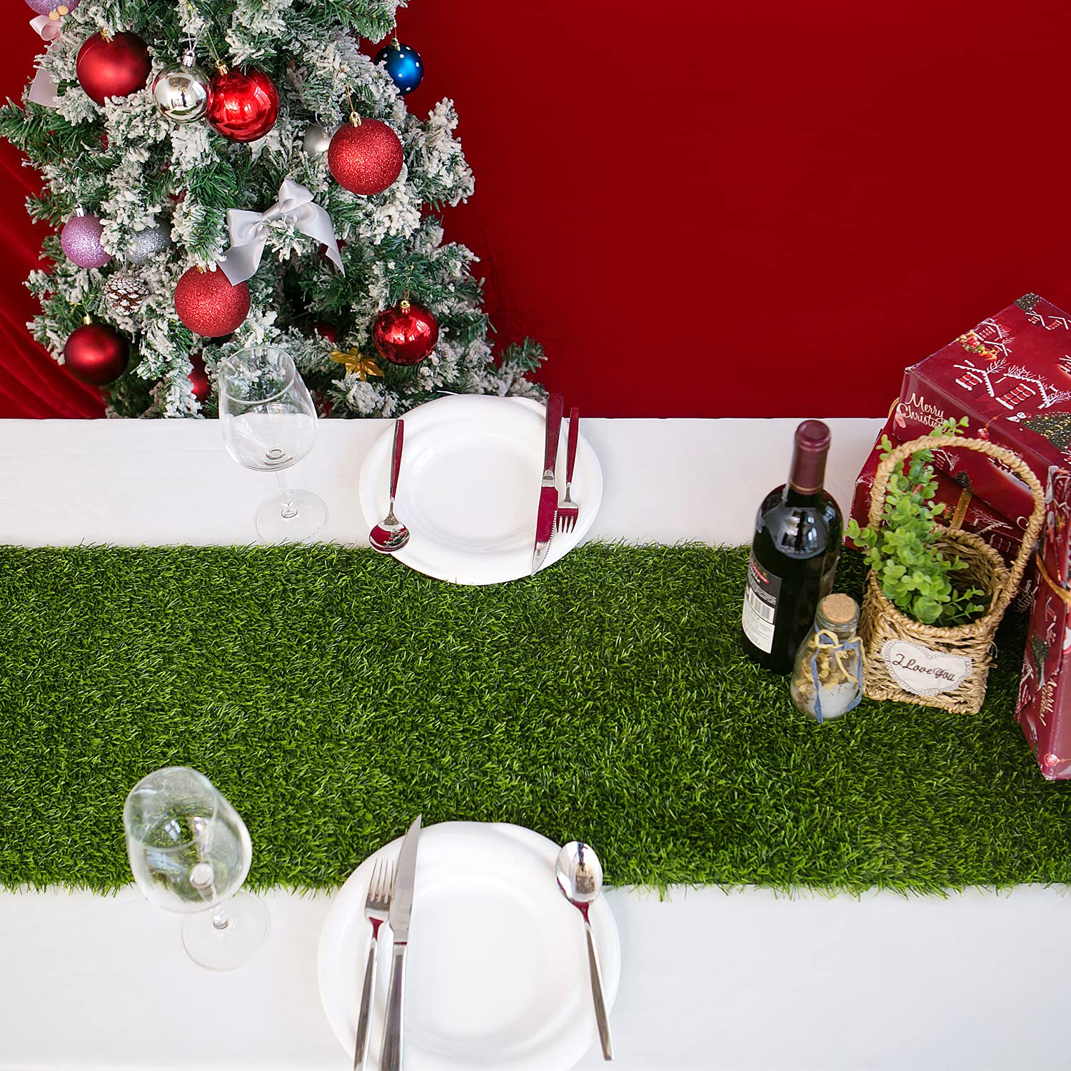 Artificial Grass 14 x 144 inch Table Runner, Perfect for Spring, Fall Holidays, Parties, Catered Presentations, Baby Showers, Birthdays, Candy Buffets, Restaurant Decoration, Dessert Tables, Wedding