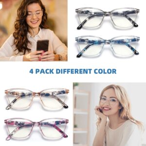 JAWSOCK 4 Pack Reading Glasses Blue Light Blocking for Women Men,Fashion Square Computer Readers with Spring Hinge,Anti Eyestrain Eyeglasses(2.0x)