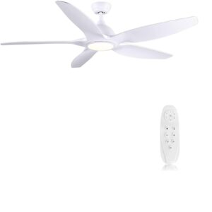 newday 60" white ceiling fans with light and remote, modern, noiseless reversible dc motor, large indoor, kitchen, bedroom, living room