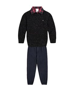 calvin klein boys' 3-piece sweater set with matching button-down shirt and pants, deep black, 5