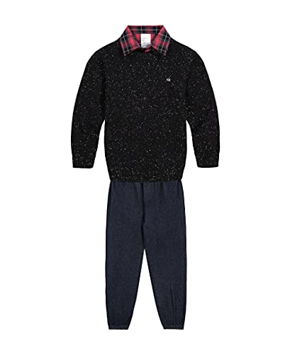 Calvin Klein Boys' 3-piece Sweater Set With Matching Button-down Shirt and Pants, Deep Black, 5