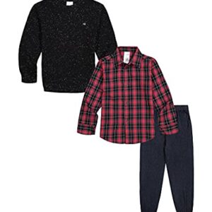 Calvin Klein Boys' 3-piece Sweater Set With Matching Button-down Shirt and Pants, Deep Black, 5