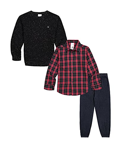 Calvin Klein Boys' 3-piece Sweater Set With Matching Button-down Shirt and Pants, Deep Black, 5