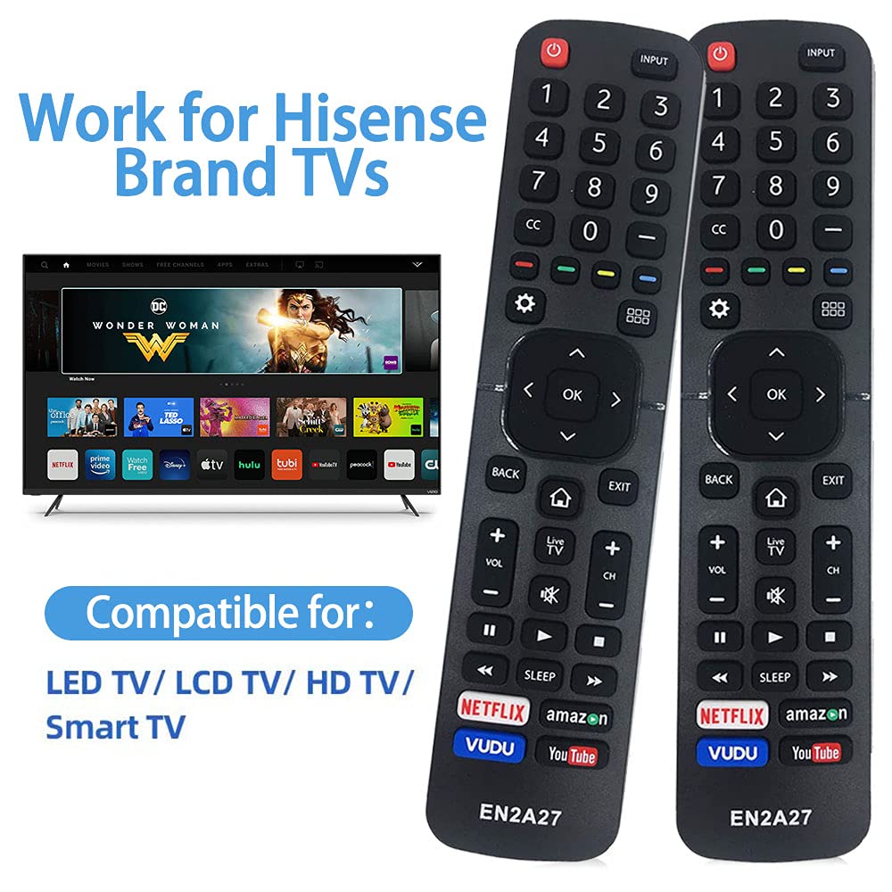 SMATAR New Replacement Hisense TV Remote Control EN-2A27 for Hisense 4K LED Smart TVs EN2A127H EN2A27HT EN2AN27H EN2AS27H EN2D27 EN33924HS EN33925A