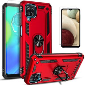 galaxy a42 5g case, samsung a42 5g phone case with [tempered glass screen protector included], starshop military grade shockproof protective dual layer phone cover with metal ring kickstand - red