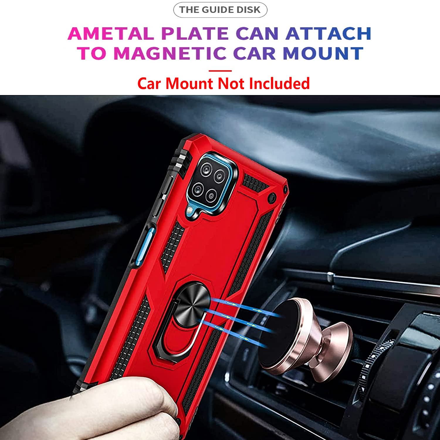 Galaxy A42 5G Case, Samsung A42 5G Phone Case with [Tempered Glass Screen Protector Included], STARSHOP Military Grade Shockproof Protective Dual Layer Phone Cover with Metal Ring Kickstand - Red