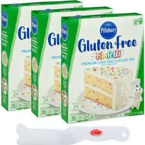 Pillsbury Funfetti Gluten Free Cake and Cupcake Mix with Candy Bits (Pack of 3) with By The Cup Frosting Spreader