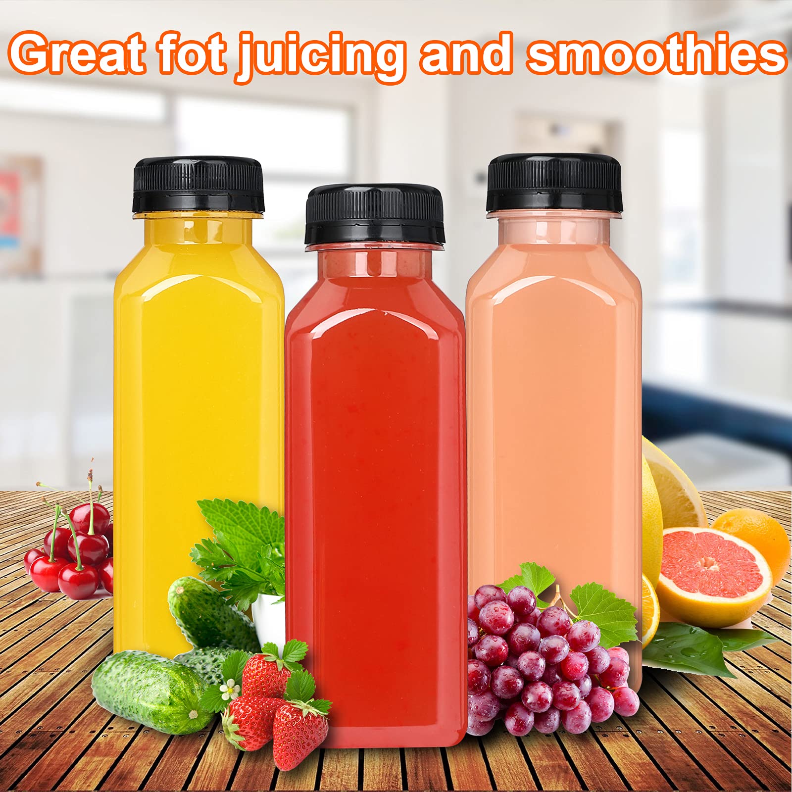 Wjzhfwzt 10oz Empty Juice Bottles with Caps, Pack of 24 Reusable PET Plastic Clear Water Bottle Recyclable Drink Bulk Containers with Leak-Proof Lids for Juice Water Milk and Beverages