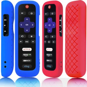 2 pack remote case for roku, battery cover for tcl roku smart tv steaming stick remote, roku tv remote cover silicone protective controller universal sleeve skin blue and red