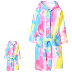 jxstar matching girls&doll robe kids bathrobes american girl plush fleece tie dye pajamas,size 6 7