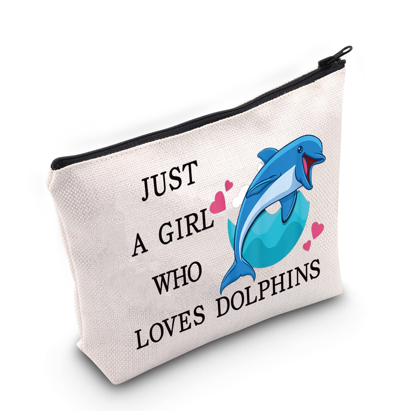 LEVLO Funny Dolphin Cosmetic Bag Animal Lover Gifts Just A Girl Who Loves Dolphins Makeup Zipper Pouch Bag Dolphin Lover Gift (Who Loves Dolphins)