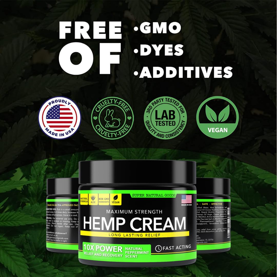 Hemp Cream Maximum Strength (8 oz) Hemp Oil & Arnica Cream, Soothes Discomfort on Joint Muscle Shoulder Hip Neck Knee & Back Support, All Natural Relief Cream Made in USA, Instant Lotion Menthol Rub