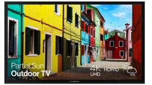 furrion aurora 55-inch partial sun outdoor tv (2021 model)- weatherproof, 4k uhd hdr led outdoor television with auto-brightness control - fdup55cbs