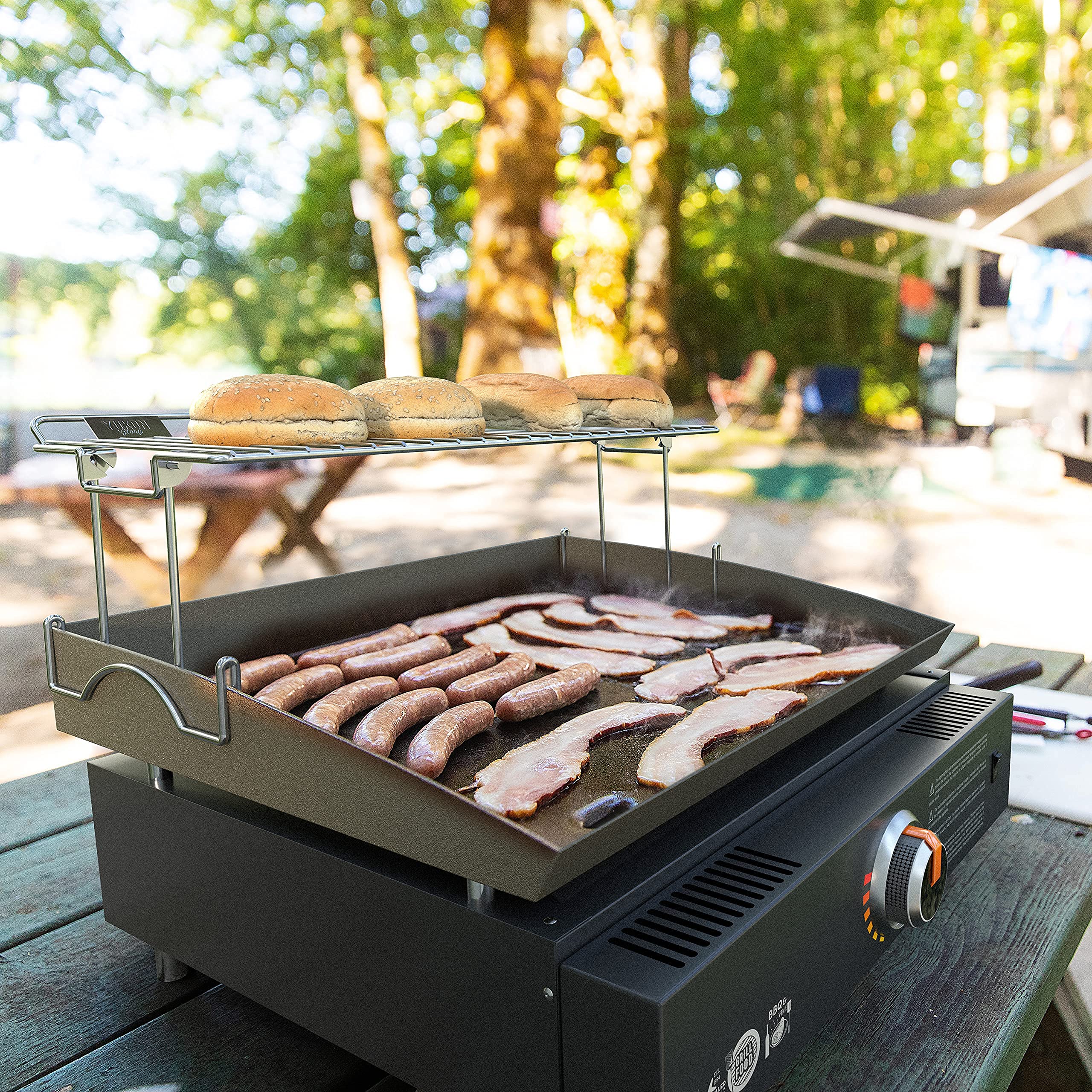 Yukon Glory™ Griddle Warming Rack, Designed for 17" Blackstone Griddles, One-Step Clip On Attachment, Portable and Collapsible