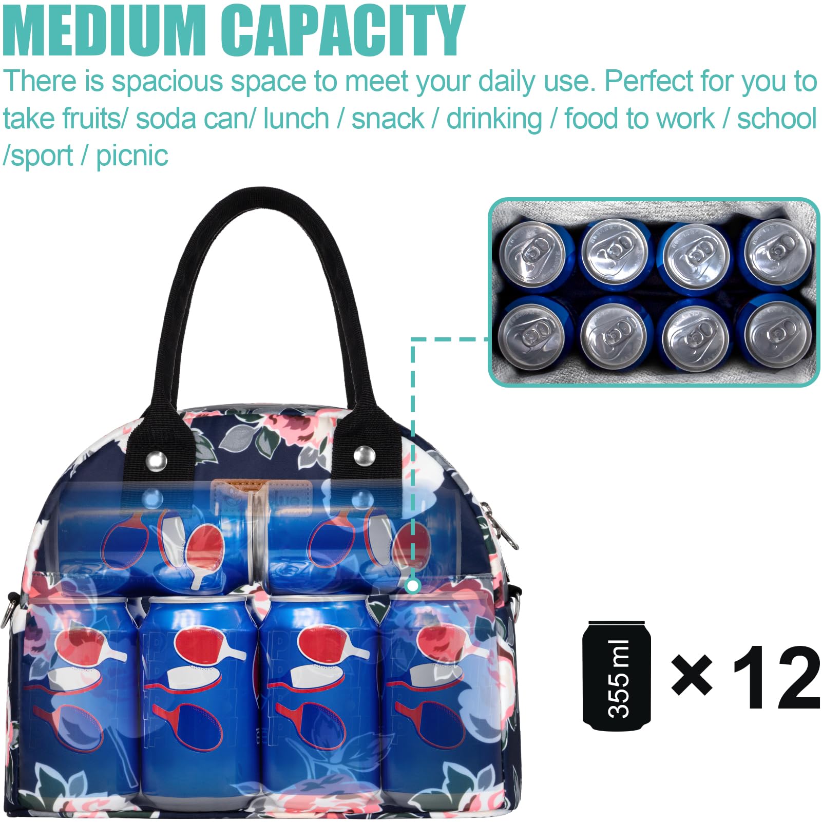 Insulated Lunch Bags for Women Men - Reusable Cooler Lunch Box for Office Work School Picnic Beach Workout Travel Gym- Freezable Tote Lunch Bag Organizer with Adjustable Shoulder Strap for Adult Kid