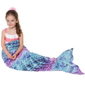 catalonia kids mermaid tail blanket, super soft plush flannel sleeping snuggle blanket for girls, galaxy, fish scale pattern, gift idea